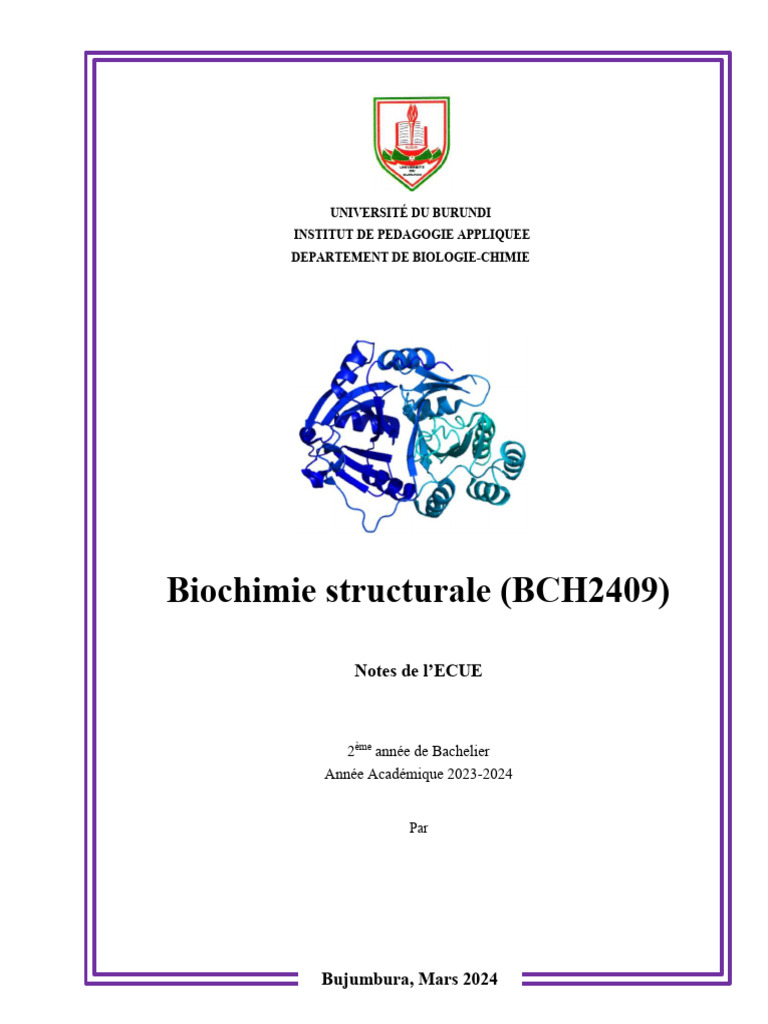 Syllabus de Biochimie Structurale | PDF