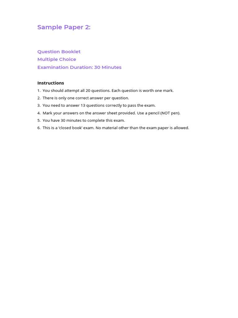 Sample Paper 2:: Question Booklet Multiple Choice Examination Duration ...