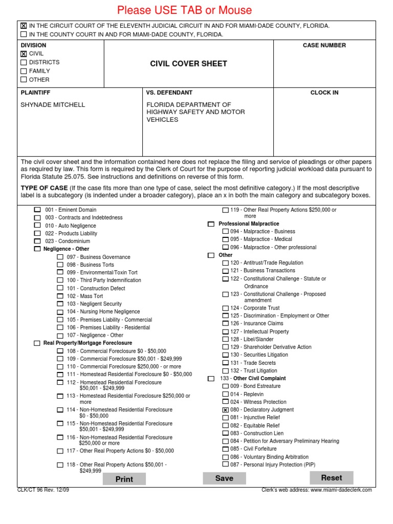 Civil Cover Sheet | PDF