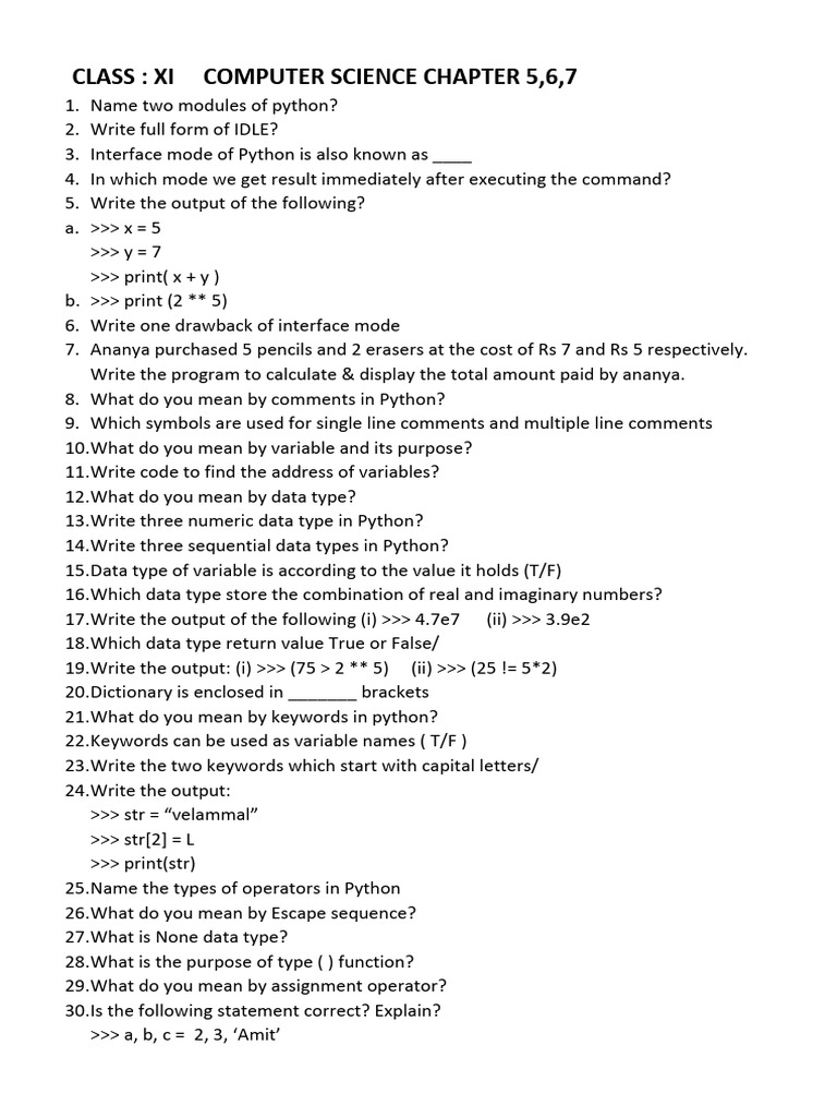 WORKSHEET _CS_Ch_5_6_7 | PDF