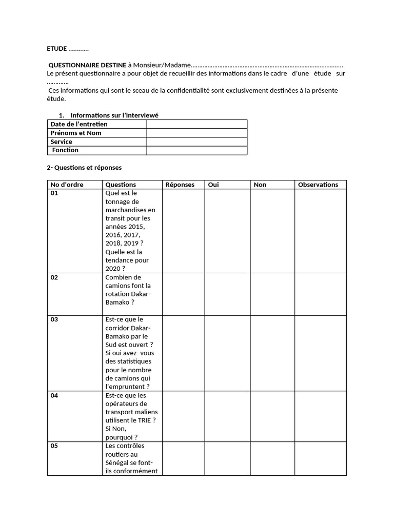 Modele de Questionnaire Noundé GUEYE. | PDF