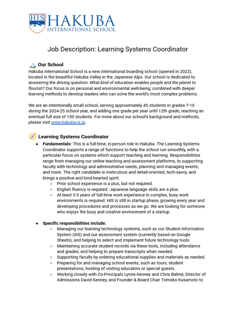 Job Description: Learning Systems Coordinator | PDF