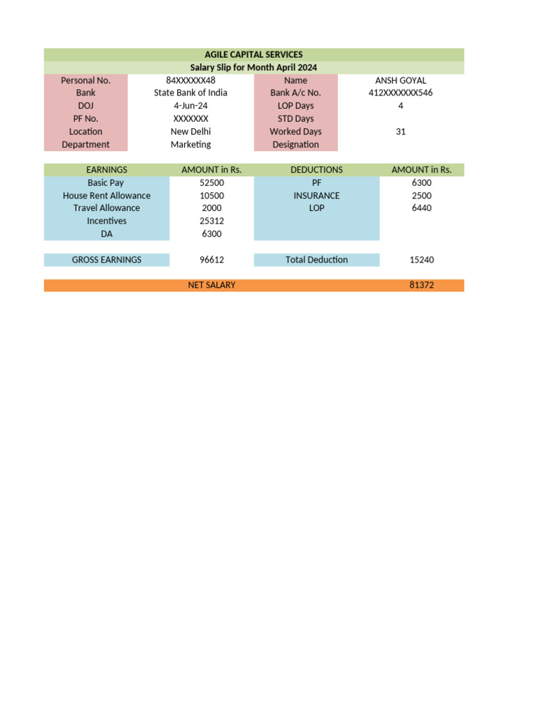 Salary Slip Assignment (ANSH GOYAL INTERN) | PDF