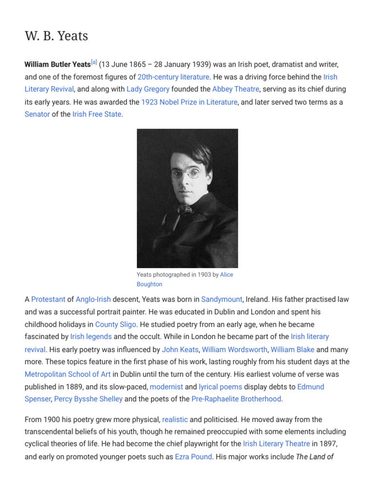 W. B. Yeats - Wikipedia | PDF