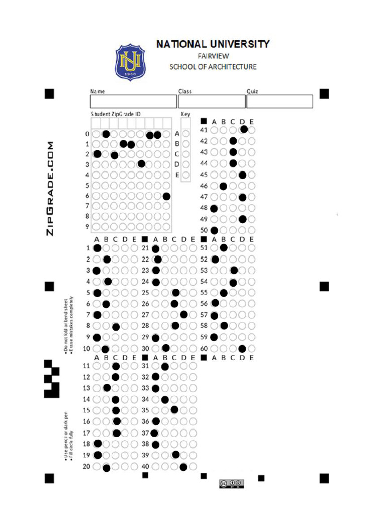 60 Zipgrade Answer Sheet | PDF