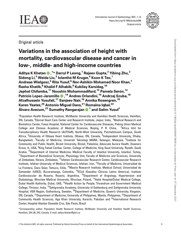 Variations in The Association of Height With | PDF