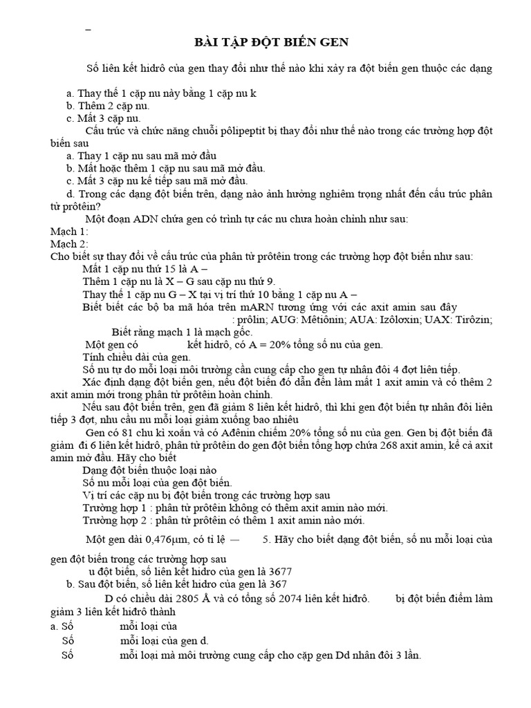 BÀI TẬP ĐỘT BIẾN GEN | PDF | Teaching Methods & Materials