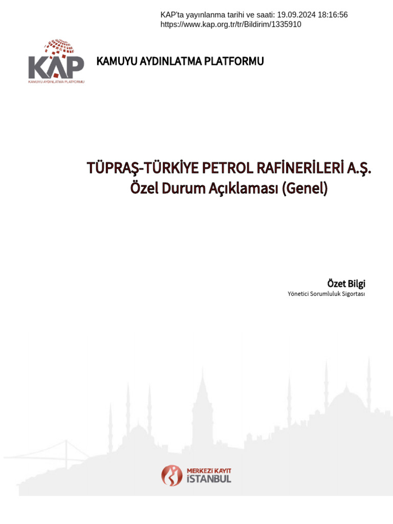Tüpraş-Türkiye Petrol Rafinerileri A.Ş. Özel Durum Açıklaması (Genel) | PDF