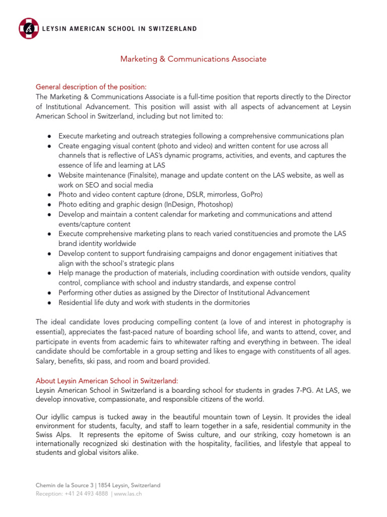 Marketing and Communications Associate: Job Description | PDF