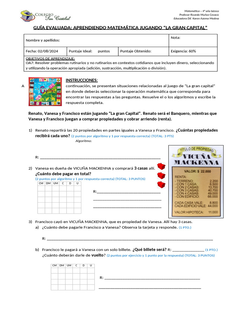 2024 MATE 4° GUÍA EVALUADA La Gran Capital | PDF