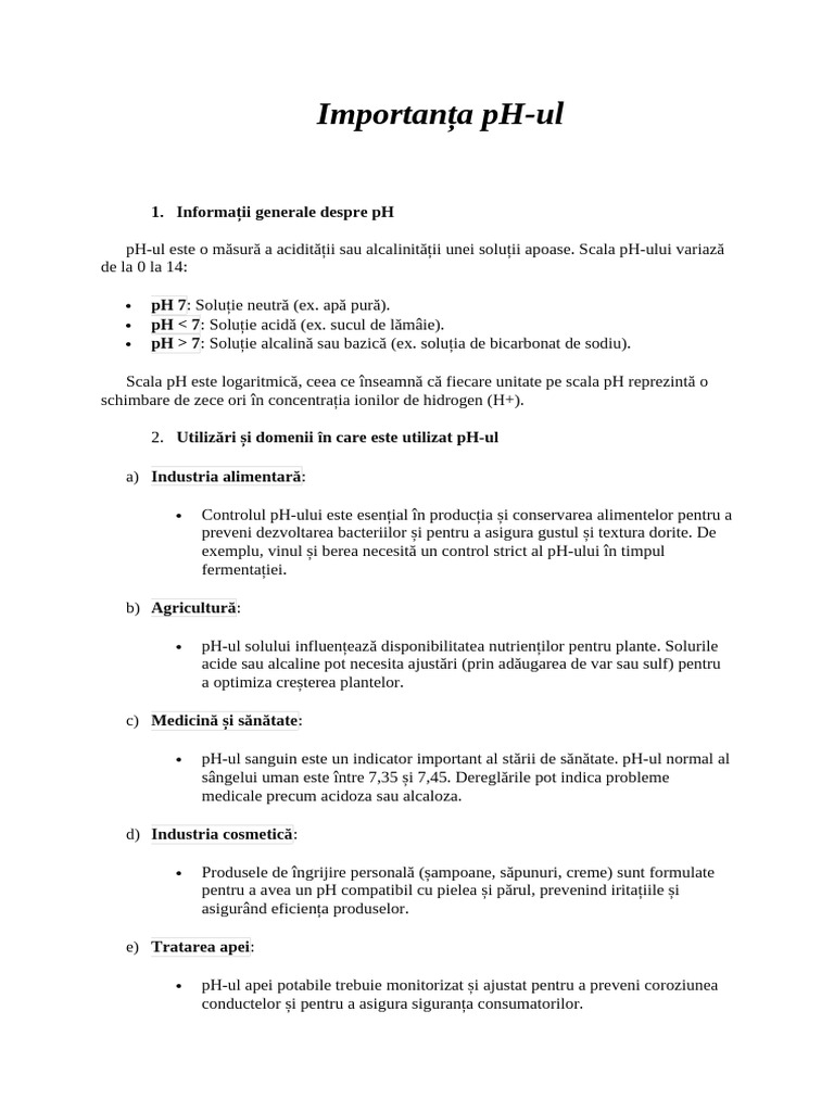 Importanța Ph-Ul: Informații Generale Despre PH | PDF