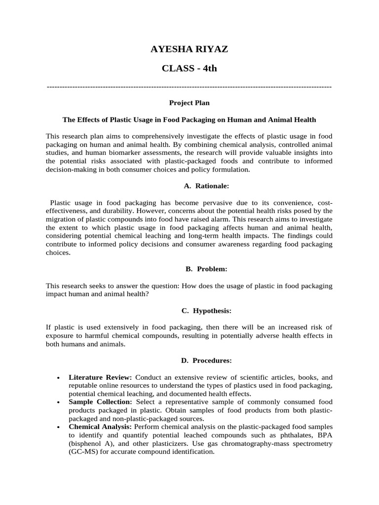 Project Plan - Ayesha Riyaz | PDF | Biomarker | Plastic