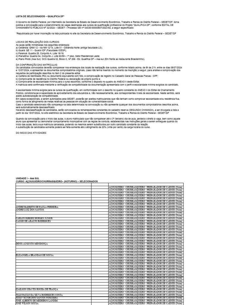 Tabela de Envio - TODAS AS UNIDADES - QUALIFICADF - 32 2024 | PDF