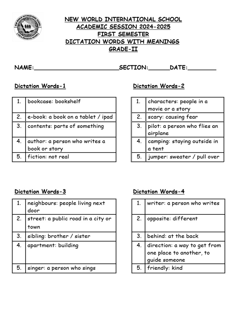 Gr.2 First Term Dictation With Meaning | PDF