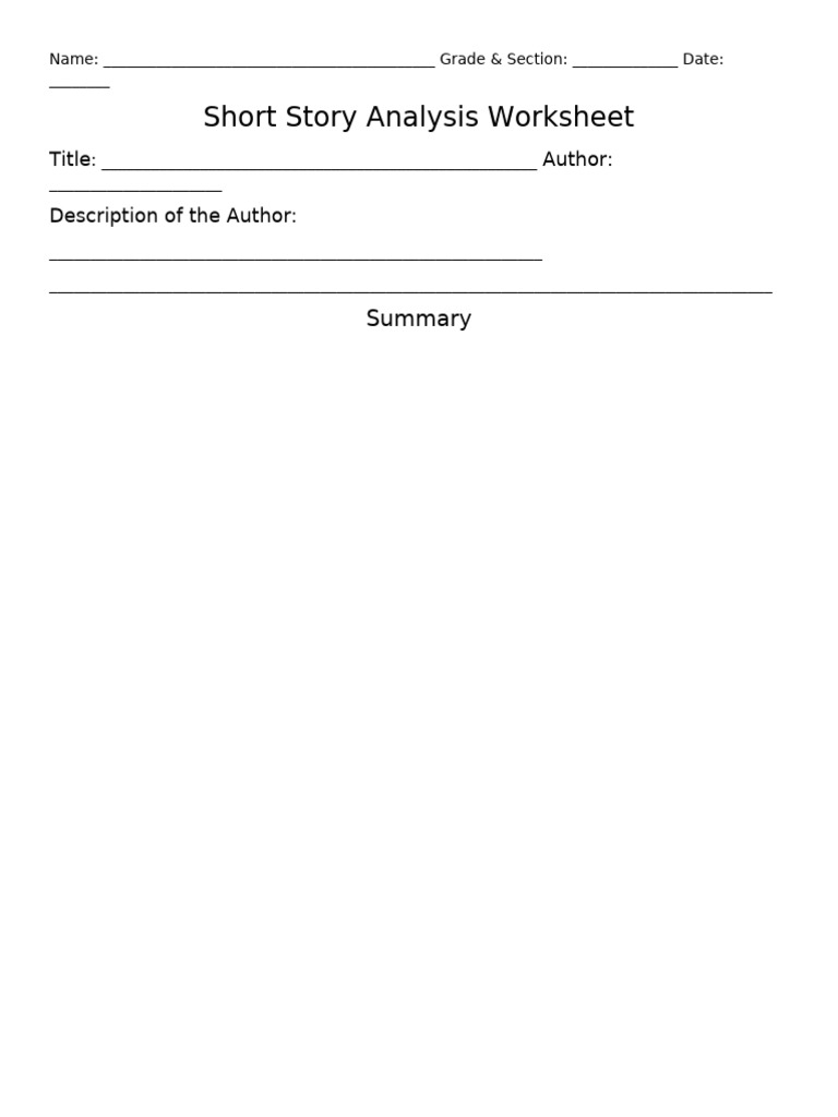 Short Story Analysis Worksheet | PDF