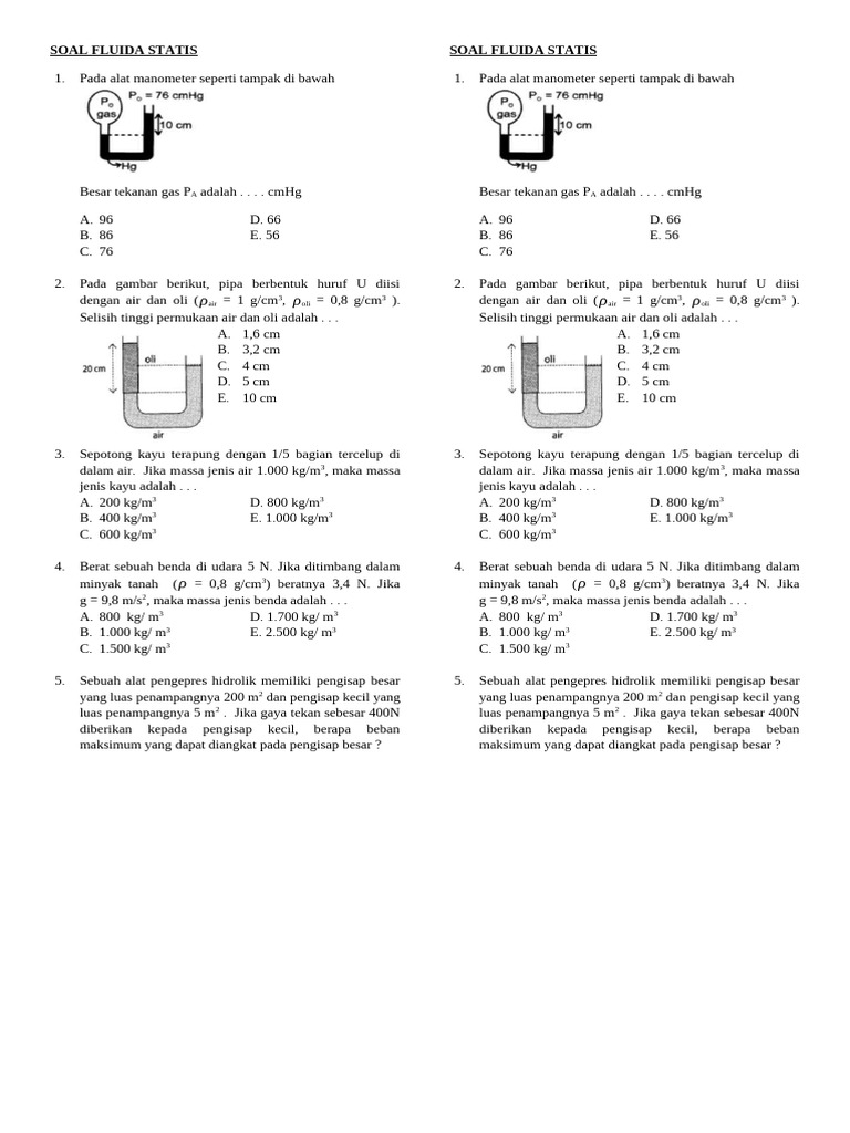 Soal Uh Fluida Statis-15 | PDF