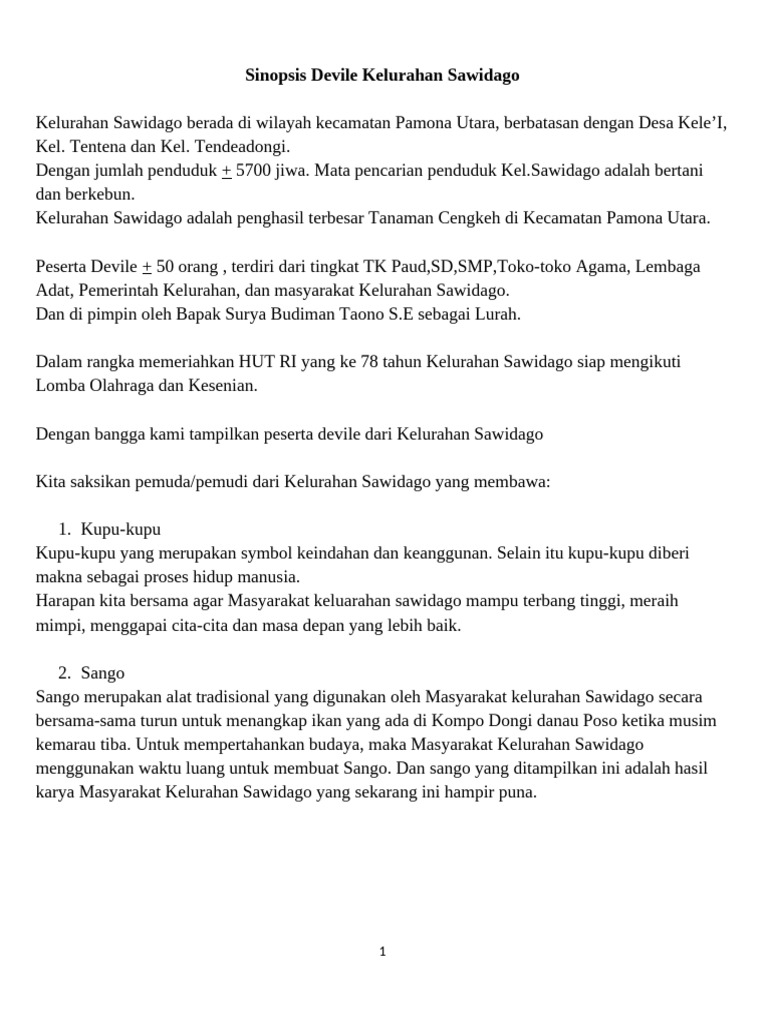 Sinopsis Devile Kelurahan Sawidago | PDF