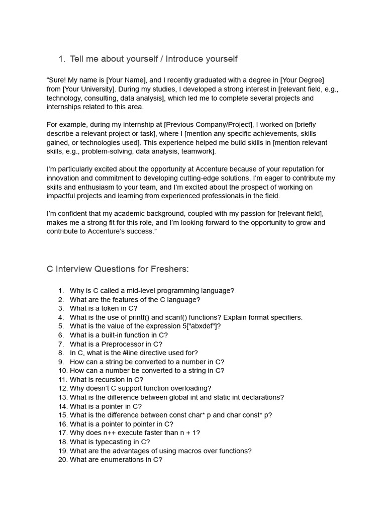 Accenture - TCS Interview Questions Technical Round | PDF