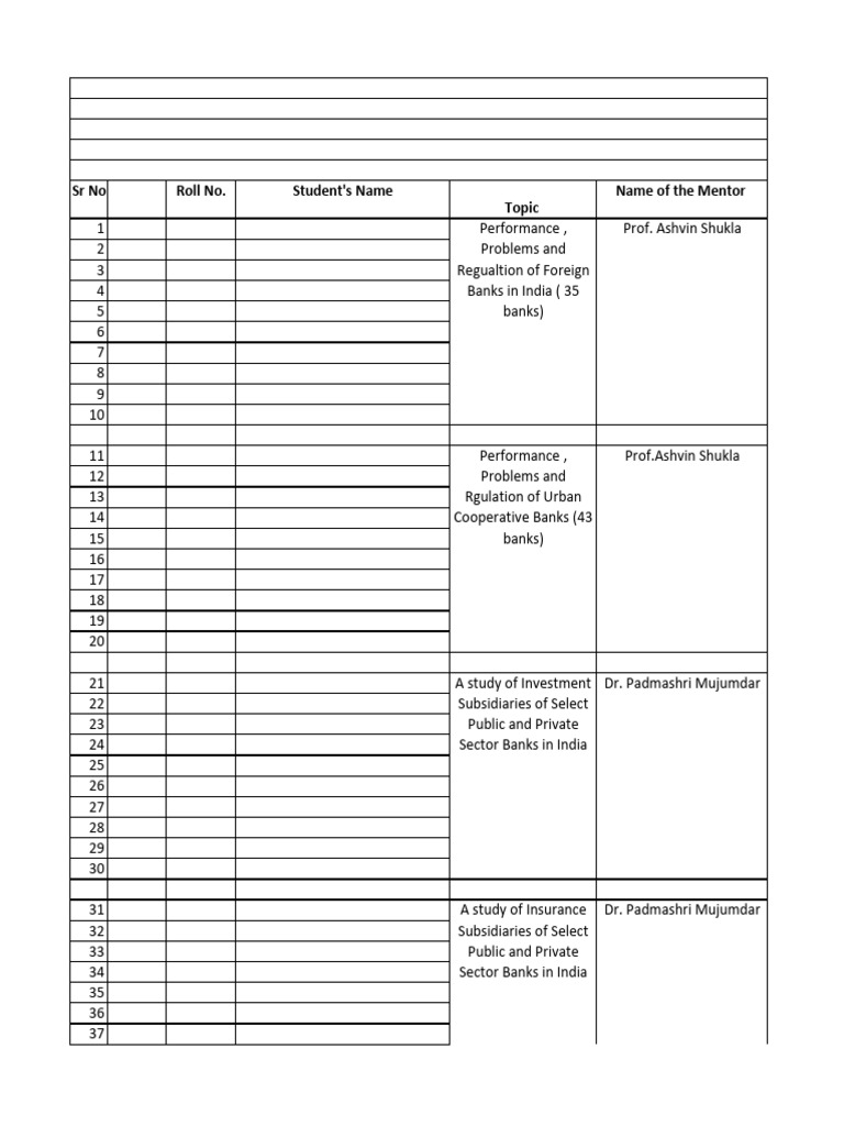Allotment of The Topics of Field Project As Per Roll Numbers | PDF