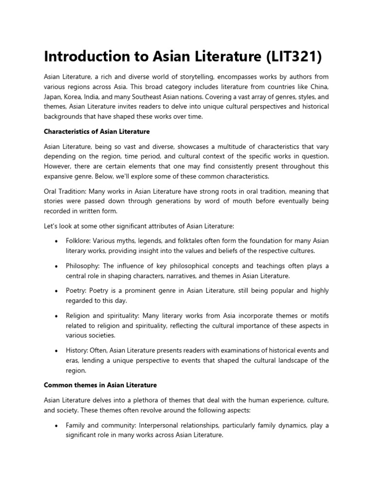 Intro. To Asian Literature Week 1 | PDF