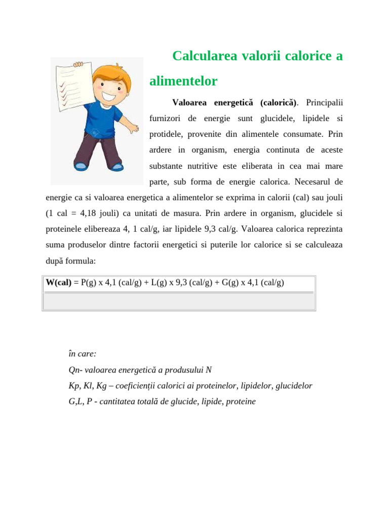 FD - Calcularea Valorii Calorice A Alimentelor | PDF