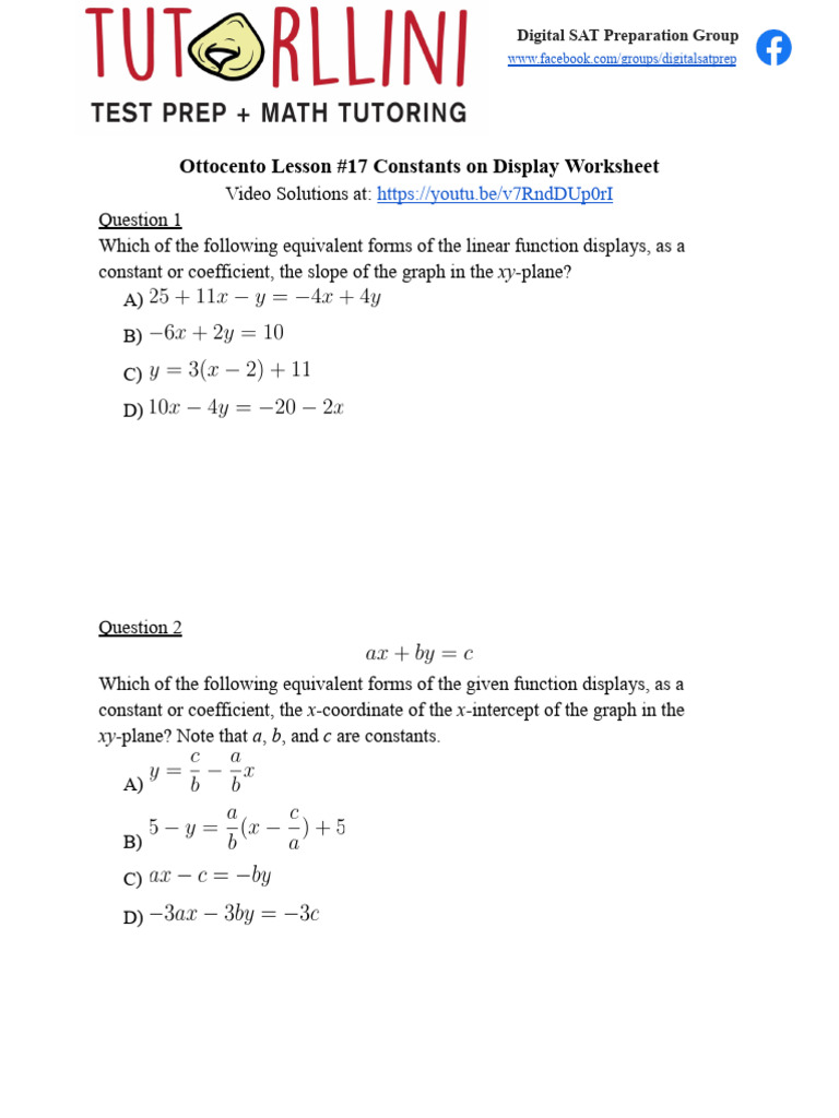 Ottocento Lesson #17 Constants on Display Worksheet | PDF
