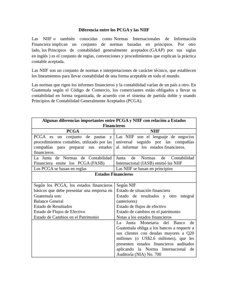Diferencias PCGA Y NIIF | PDF | normas internacionales de INFORMACION ...