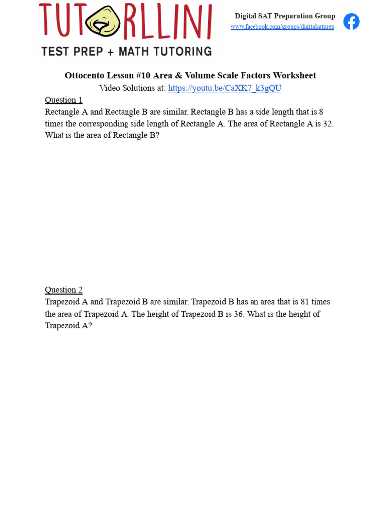 Ottocento Lesson #10 Area & Volume Scale Factors Worksheet | PDF | Area | Geometric Shapes