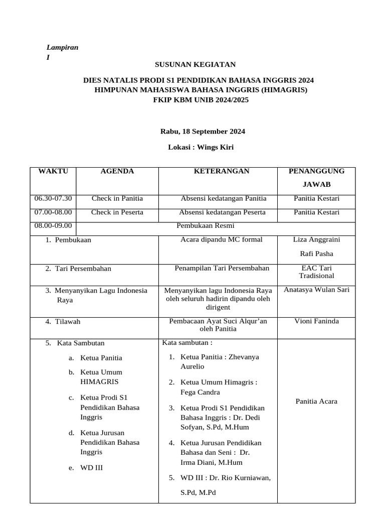 Rundown Acara Dies Natalis 2024-1 | PDF