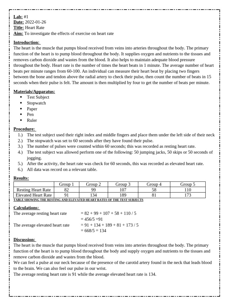 Lab #1 Heart Rate | PDF