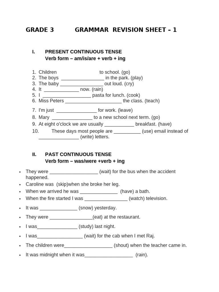 Grade 3 Grammar Revision Worksheet 1 | PDF