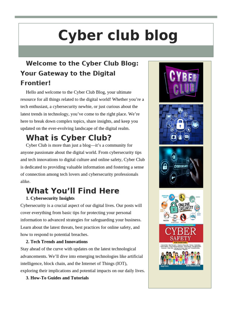 Welcome To The Cyber Club Blog | PDF | Computer Security | Security