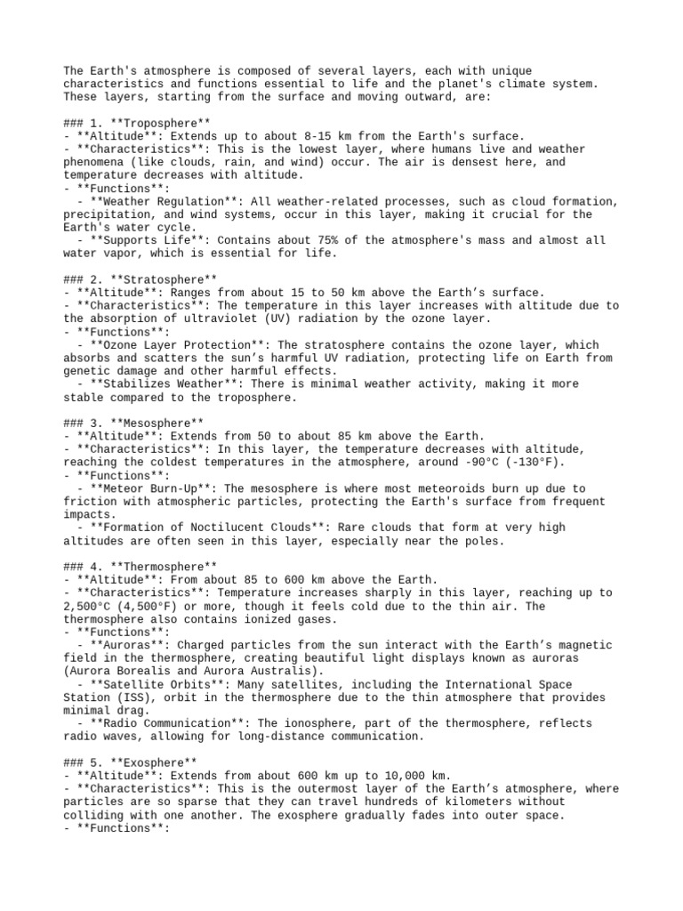 Atmosphere Layers AND It's Functions | PDF