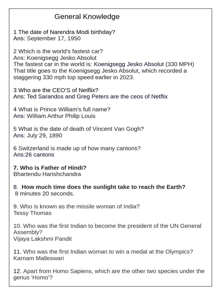 General Knowledge | PDF | Travel | History