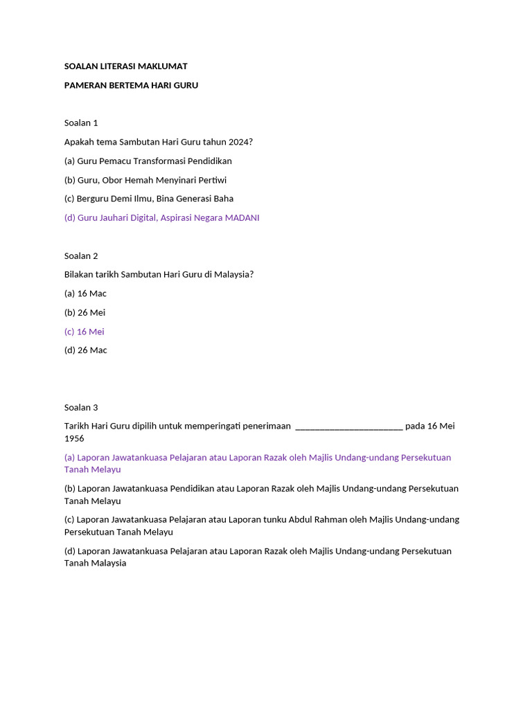 Kuiz Literasi Maklumat - Hari Guru | PDF