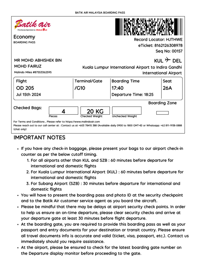 Confirmation - Check-In | PDF