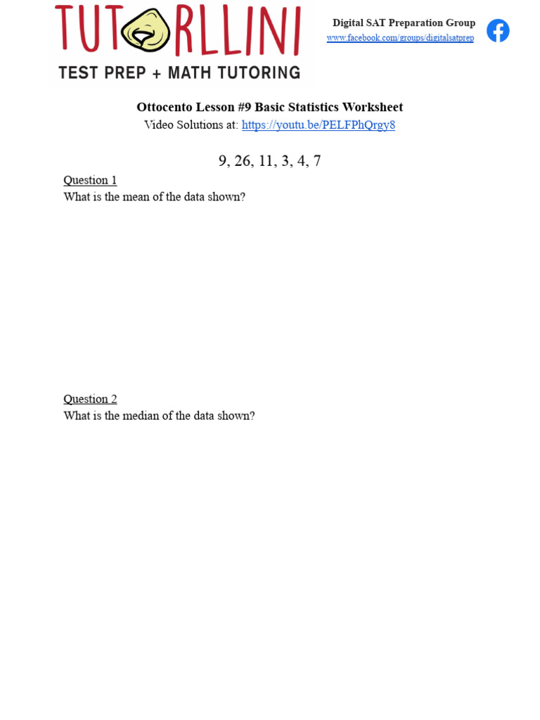 Ottocento Lesson #9 Basic Statistics Worksheet | PDF
