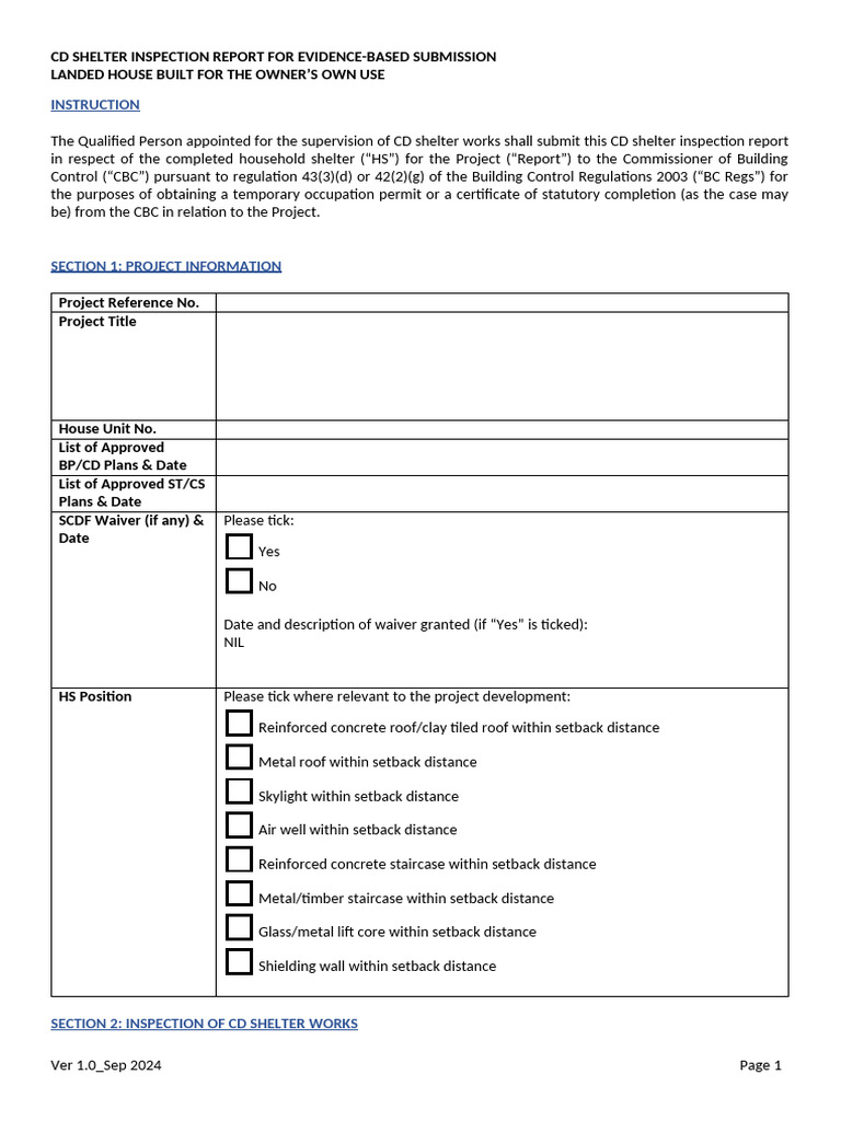 Template For CD Shelter Inspection Report - Ver1 0 Sep2024 | PDF