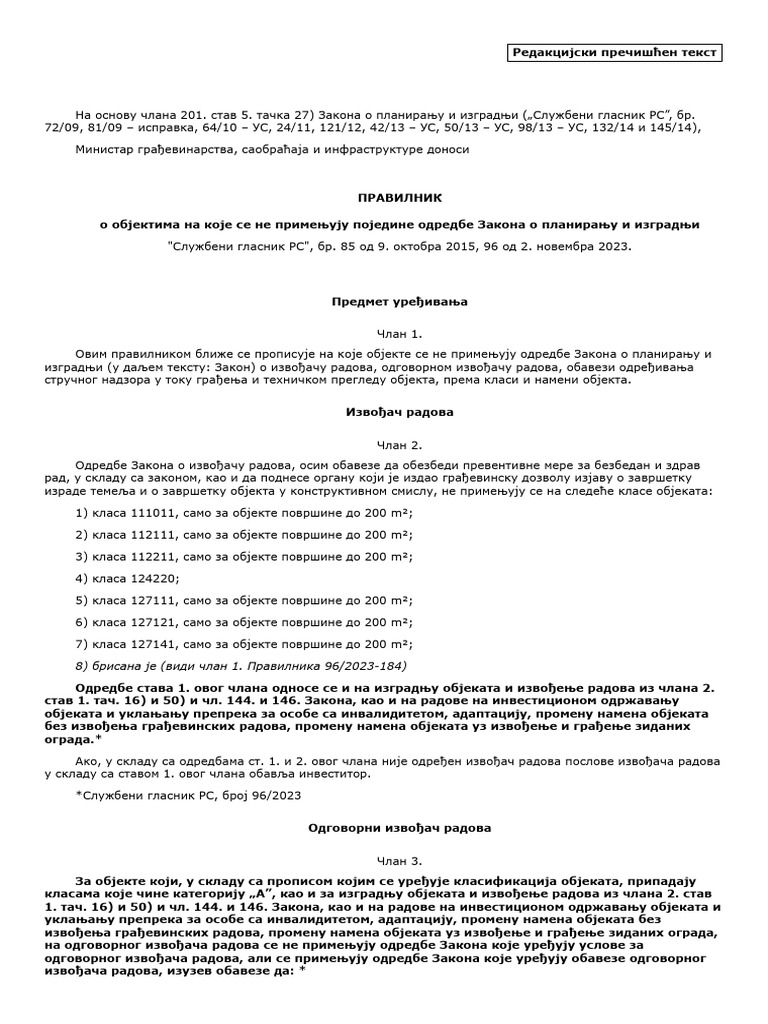 Zakon o Objetima Na Koje Se Ne Primenjuju Posebe Odredbe Zakona o ...