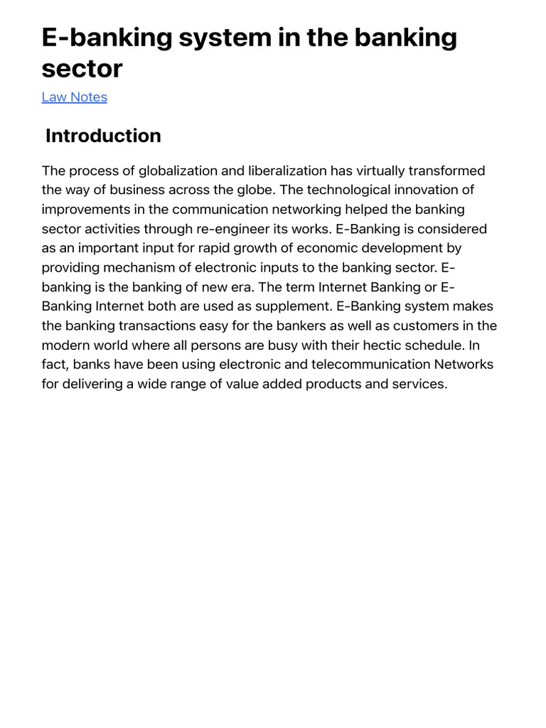 E-Banking System in The Banking Sector - LAW Notes | PDF
