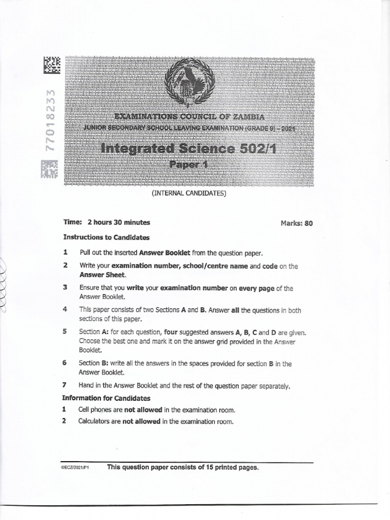 2021 Grade 9 Integrated Science Paper 1 | PDF