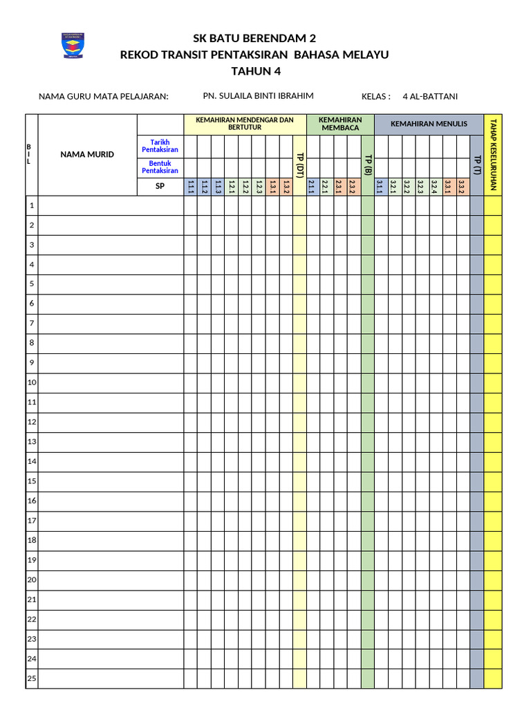 Rekod Transit PBD BM Tahun 4 2023 | PDF