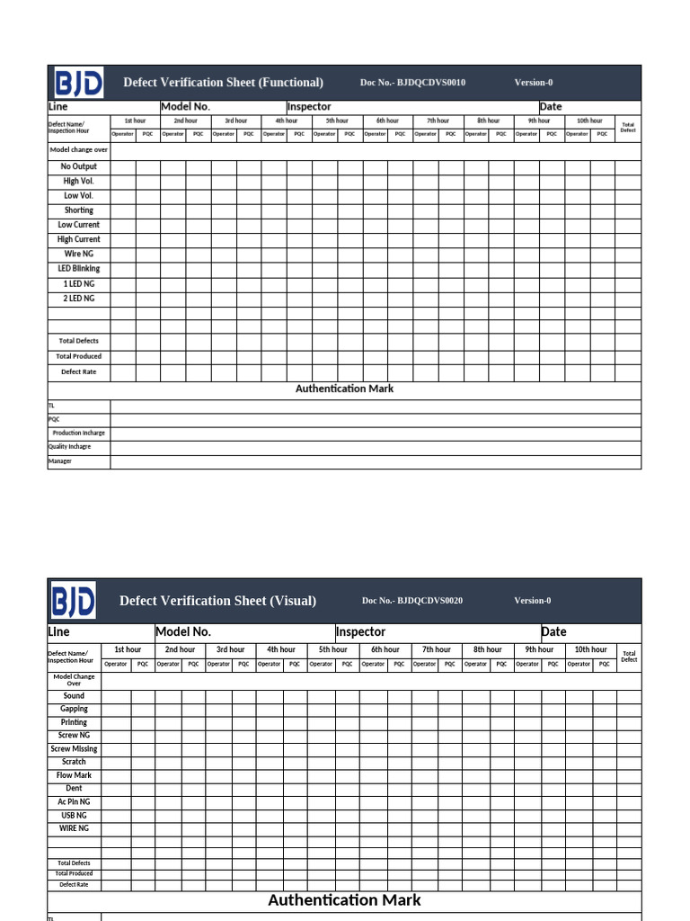 Defect Verification Sheet FUCTINAL-VISUAL | PDF
