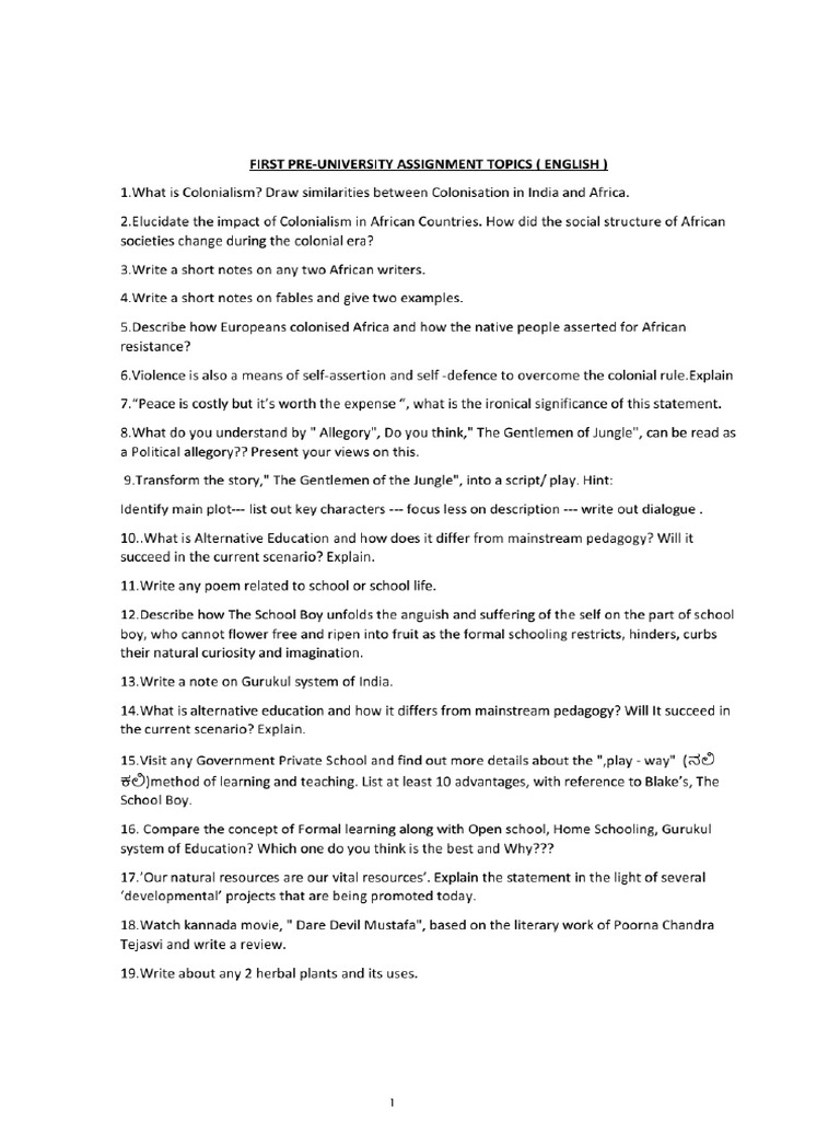 First Year English Assignment | PDF