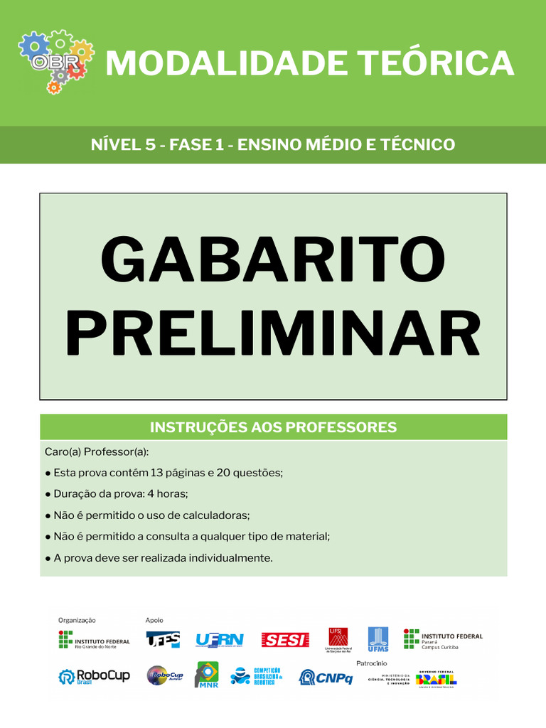 Gabarito OBR Nível 5 - 2a Fase - PRELIMINAR | PDF