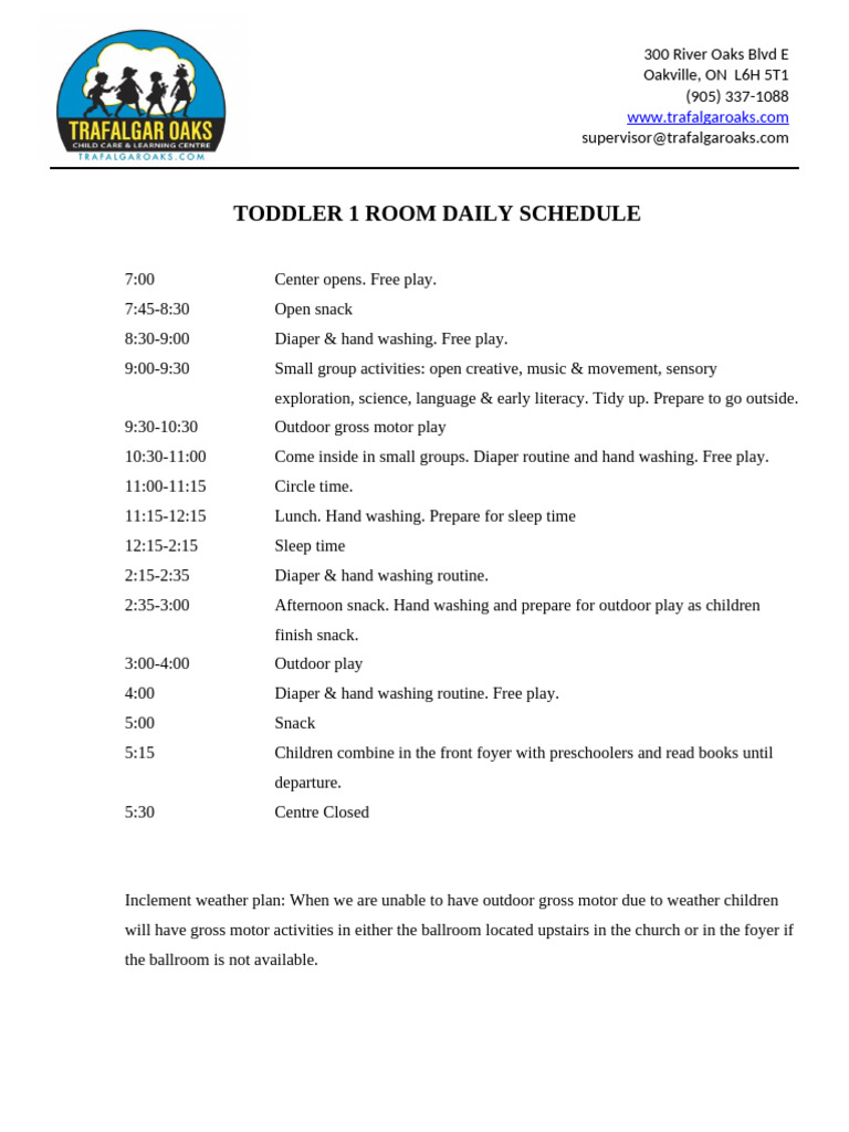 Toddler Room Daily Schedule | PDF