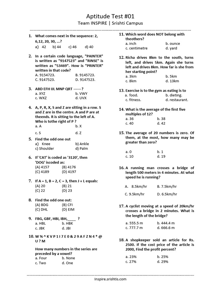 Aptitude Assessment 01 | PDF
