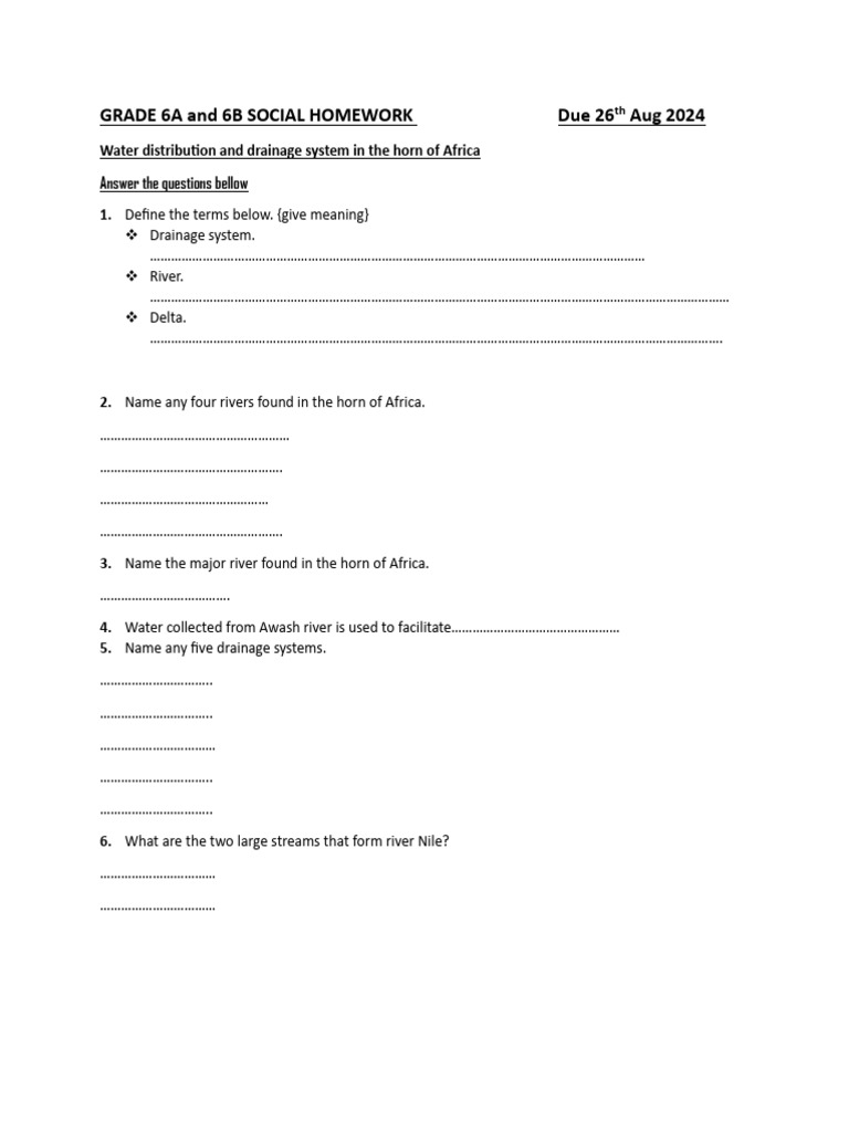 Grade 6a and 6b Social Homework Due 26th Aug 2024 | PDF