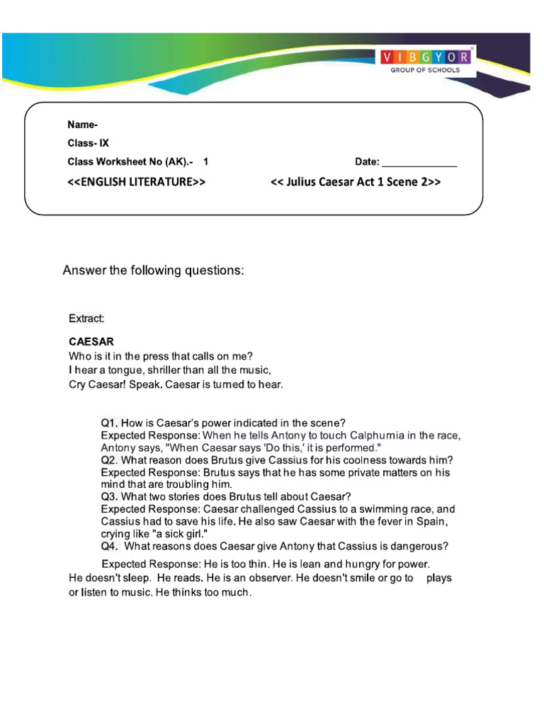 Julius Caesar Act 1, Scene 2 (CWSH) | PDF