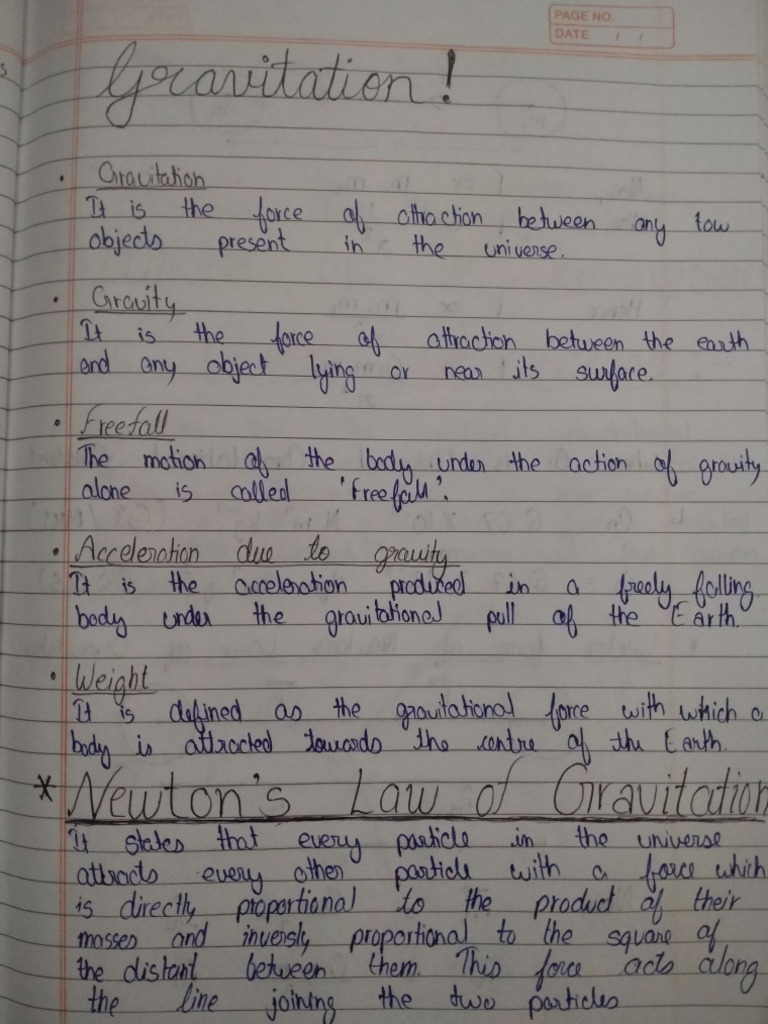 Gravitation Handwritten Notes Class 11 | PDF